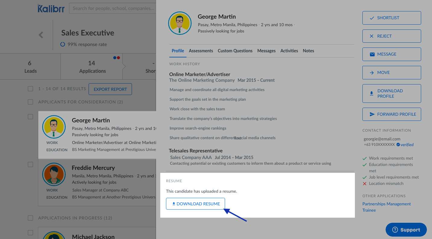 Bagaimana saya dapat mengunduh CV atau Resume dari pelamar? – Kalibrr Help Center